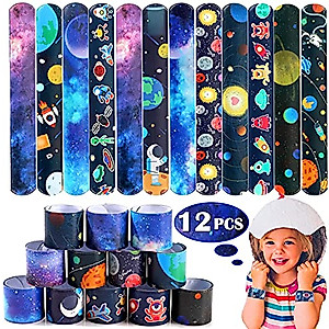 Lorfancy 96 Pcs Outer Space Party Favors Kids Space Toys Boys Girls Space Themed Party Supplies Slap Bracelets Tattoo Stickers Stampers Bouncy Ball Keychains Gift Bags Accessories Birthday Party Decorations
