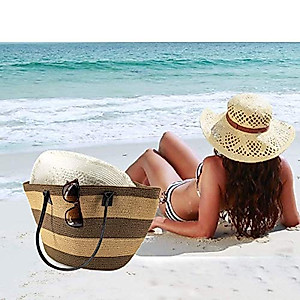 We We Large Canvas Straw Beach bag Pool Bag Waterproof Beach Tote Bags for Women Travel Shoulder Handbag