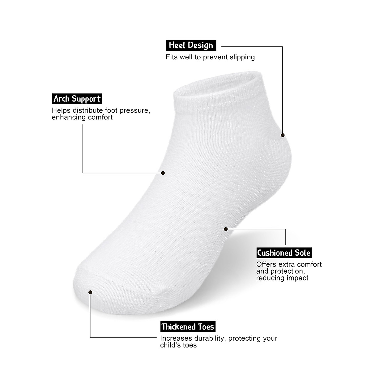 URATOT 24 Pairs Kids' Low Cut Socks Boys' or Girls' Half Cushion Socks Athletic Ankle Socks