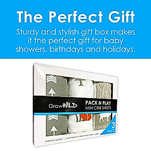 GROW WILD Pack N Play Sheets or Mini Crib Sheets | Soft Stretchy Pack and Play Sheets for Playard Mattress | Ultra Soft Pack N Play Fitted Sheet | Grey Woodland Animals