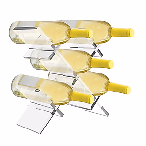 Wine Rack Countertop Lattice Freestanding 5 Bottle Wine Holder Modern Transparent Acrylic Plastic Free Standing Tabletop Storage Wine Bottle Small Stand for Home Kitchen Bar Cabinets
