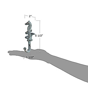 Red Co. Set of 4 Decorative 5.5” Boho Chic Cast Iron Wall Hanging Seahorse Hooks in Distressed Finish