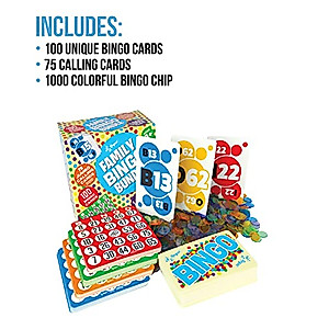 Regal Games - Family Bingo Bundle - Includes 100 Unique Bingo Cards, 75 Jumbo Calling Cards, 1000 Colorful Chips - Fun Family-Friendly Game - Ideal for Large Groups, Parties, Game Nights - Ages 8+