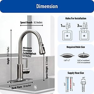 WEWE Touchless Kitchen Faucet with Pull Down Sprayer - Single Handle Kitchen Faucets Smart Motion Sensor Stainless Steel Brushed Nickel Sink Faucet