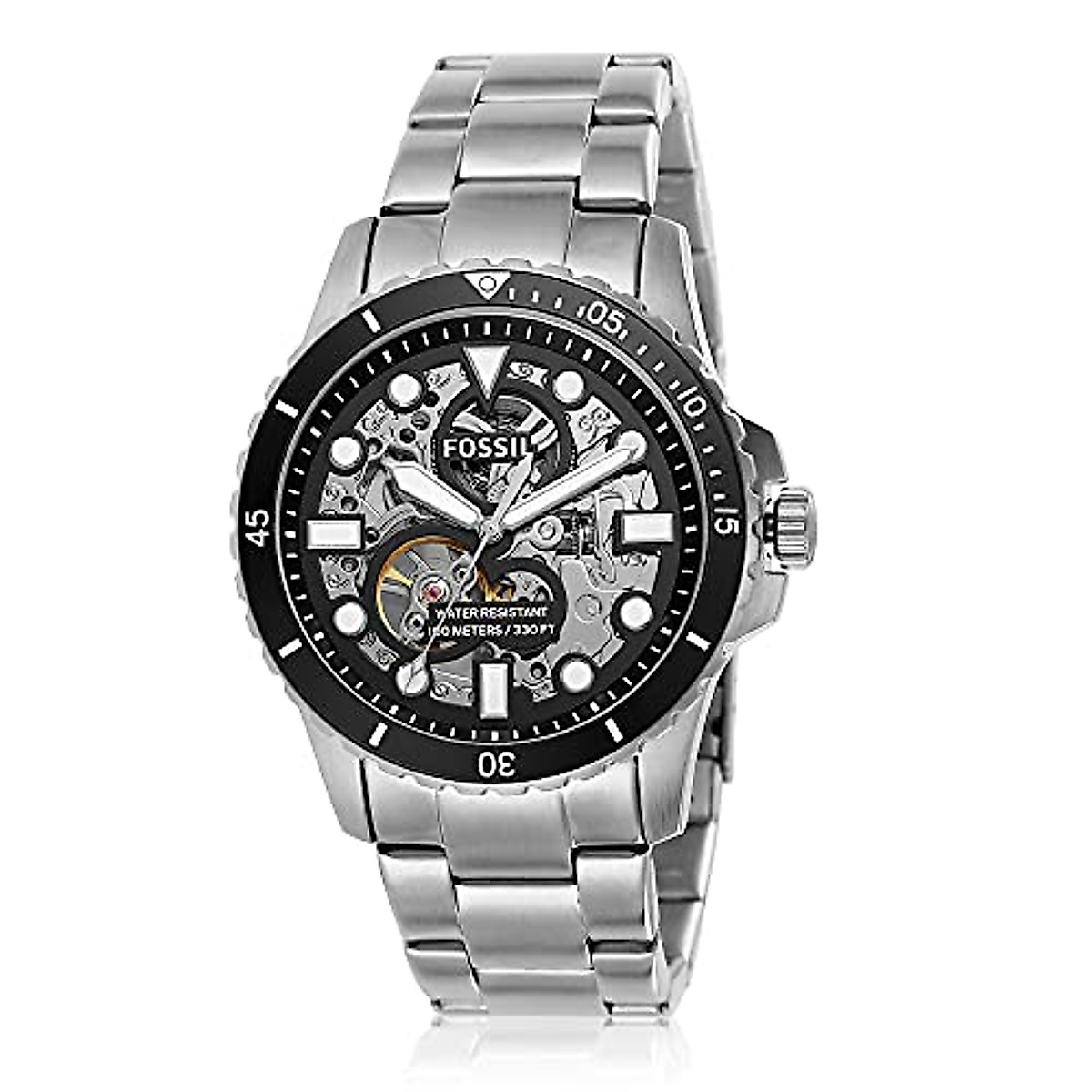 Fossil Men's FB-01 Automatic Stainless Steel Three-Hand Watch, Color: Silver/Black (Model: ME3190)