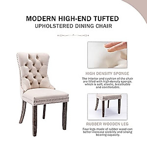 Kiztir Velvet Dining Chairs Set of 6, Upholstered Dining Room Chairs with Ring Pull Trim and Button Back, Luxury Tufted Dining Chairs for Living Room, Bedroom, Kitchen (Beige)