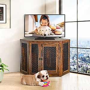 BOEASTER Corner Dog Crate Furniture, Wooden Dog Kennel End Table with Door Furniture Style Dog House Pet Crate Indoor Use for Small Medium Dogs