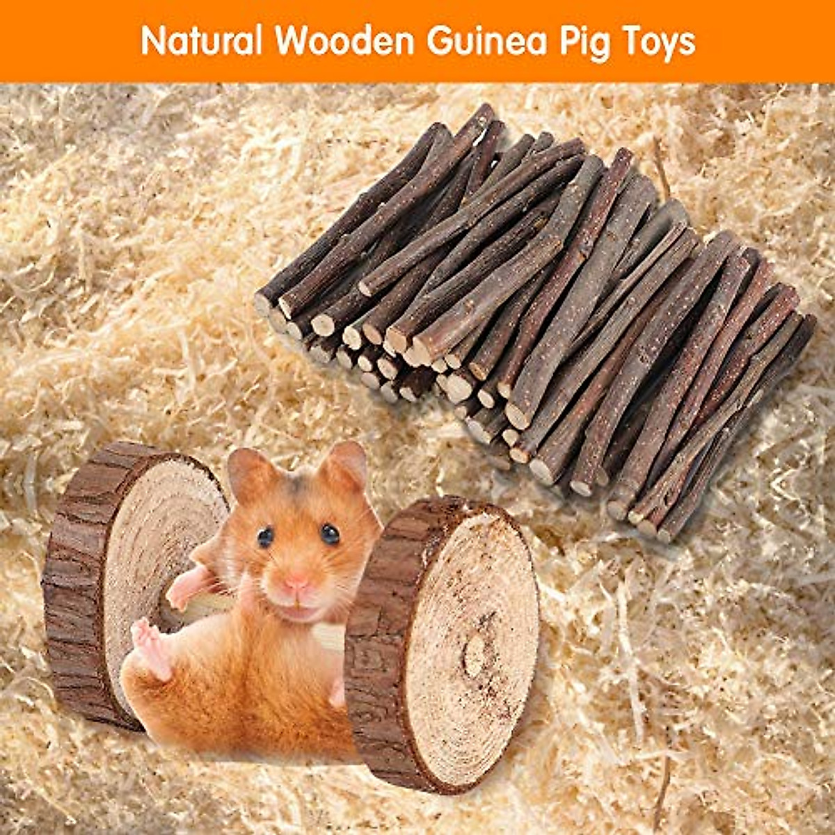 Hamster Toys, Natural Wooden Chew Playing Toy with Dumbbells Bell Roller Seesaw for Guinea Pig Chinchilla Parrot Rat Bunny to Playing and Protecting Teeth