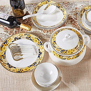 GagalU Dinnerware Set,46 Pieces Vintage Flower Pattern Plates Bowls Combination Ceramics Dinnerware Set Bone China Tableware Set