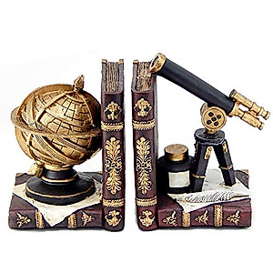 Bellaa 26355 Decorative Bookends Astronomy Vintage Retro Tellurion Galileo Sky Telescope Celestial Globe Armillary Sphere Antique Space Time Book Ends Home Decor 6 inch