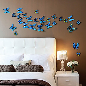 Amaonm® 120pcs 10 Packages Removable 3D Butterfly Blue Stickers Making Wall Decal DIY Wall Stickers Decals Crafts Butterflies Home Decorations for Boy's and Girl's Room Bedroom Living Room (Blue) …