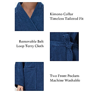 Ghui Terry Bathrobe Men,100% Cotton Terry Cloth Robes with Kimono Collar ,Thick Plush Towel Robe, Navy, XX-Large-3X-Large