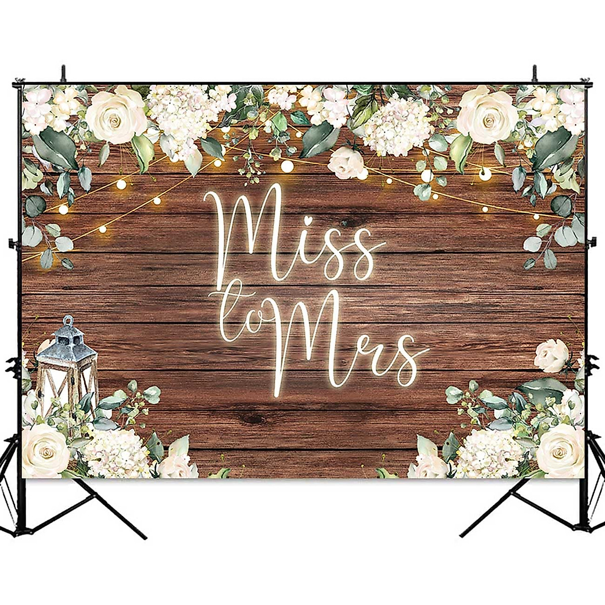 Sensfun Miss to Mrs Bridal Shower Backdrop Rustic White Floral Wooden Wedding Photography Background Vinyl Engagement Party Cake Table Decorations Banner Photo Booth 7x5ft