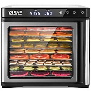 YASHE Food Dehydrator Machine, 9 Stainless Steel Food Dryer, 1000W Dehydrators for Food and Jerky, Herbs, Meat, Fruit, Dog Treats, 48H Timer and Temperature Control (95-165℉), Recipes Book Included