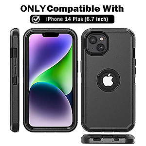 TASHHAR Phone Case for iPhone 14 Plus Case,Heavy Duty Hard Shockproof Armor Protector Case Cover with Belt Clip Holster for Apple iPhone 14 Plus 6.7 5G 2022 Phone Case (Black)