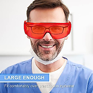 EZGO Dental Lab Safety Glasses, Red Goggle Eyewear, Anti-Fog Protective Eye Shield Safety Glasses for Teeth Whitening Curing Light, Fit Over Glasses for Adults & Kids