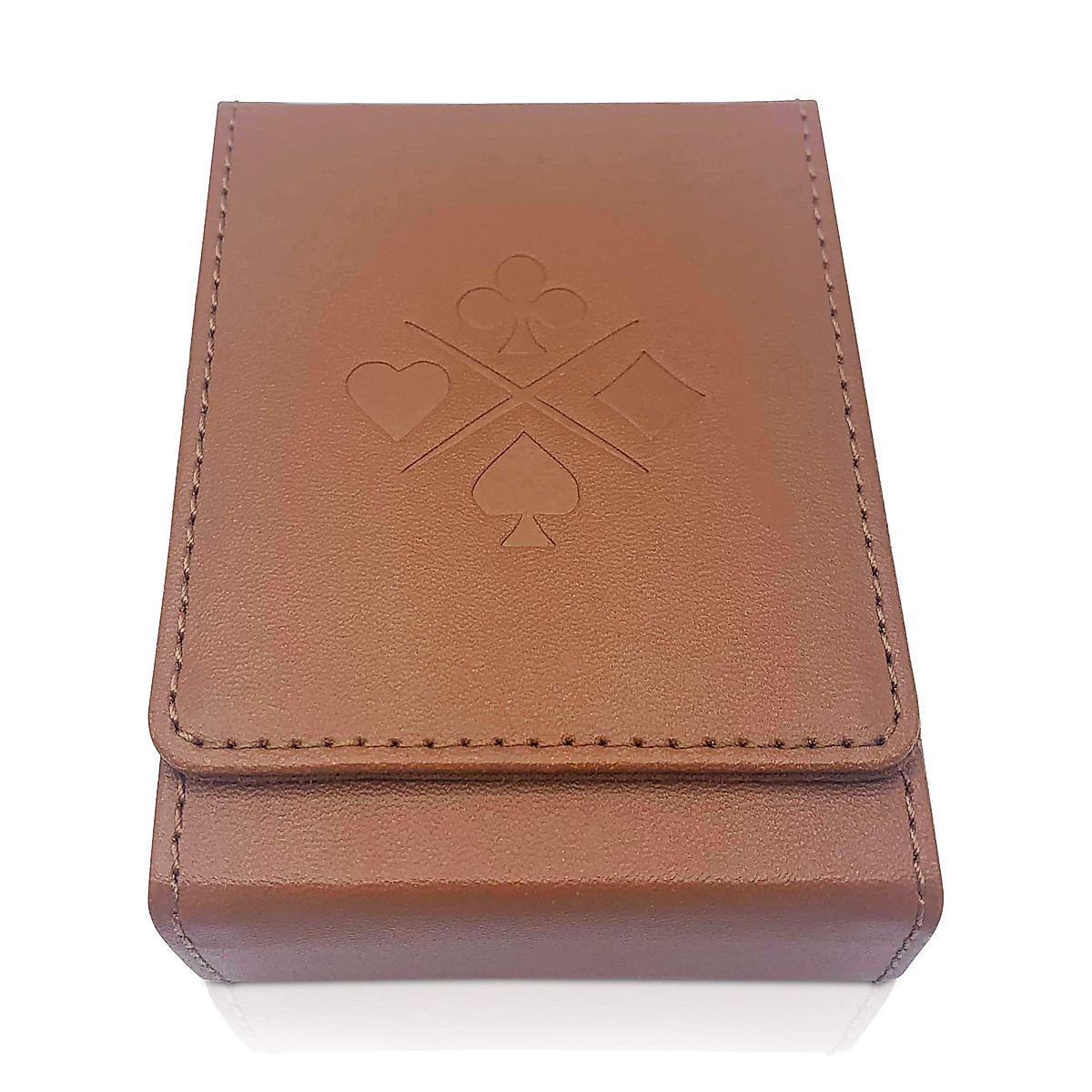 Luck Lab Single Deck Leather Playing Card Case/Holder - Fits Poker and Bridge size cards (Brown)