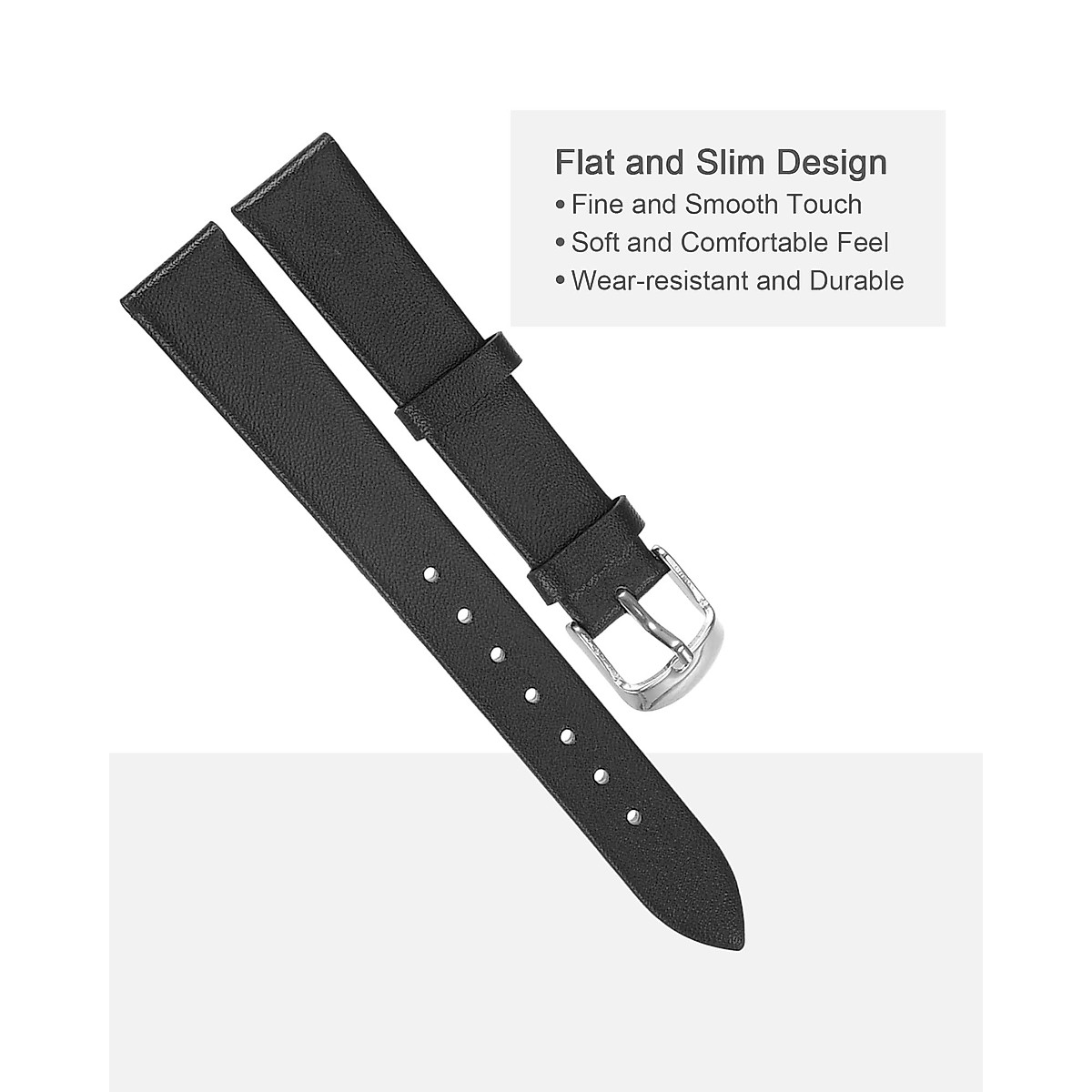 uxcell Black Genuine Leather Band 14mm Width, Flat Thin Elegant Leather Watch Strap for Women