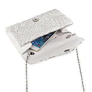 TOPCHANCES Womens Evening Clutch Ladies Floral Lace Envelope Handbags Wedding Bridal Purse Bag (White)