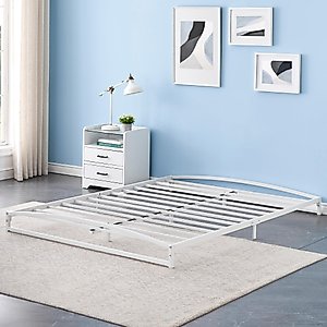 IDEALHOUSE Low Profile Full Bed Frame, 6 Inch Heavy Duty Metal Full Size Platform Bed Frame, Mattress Foundation with Steel Slat Support, No Box Spring Needed, Easy Assembly, White