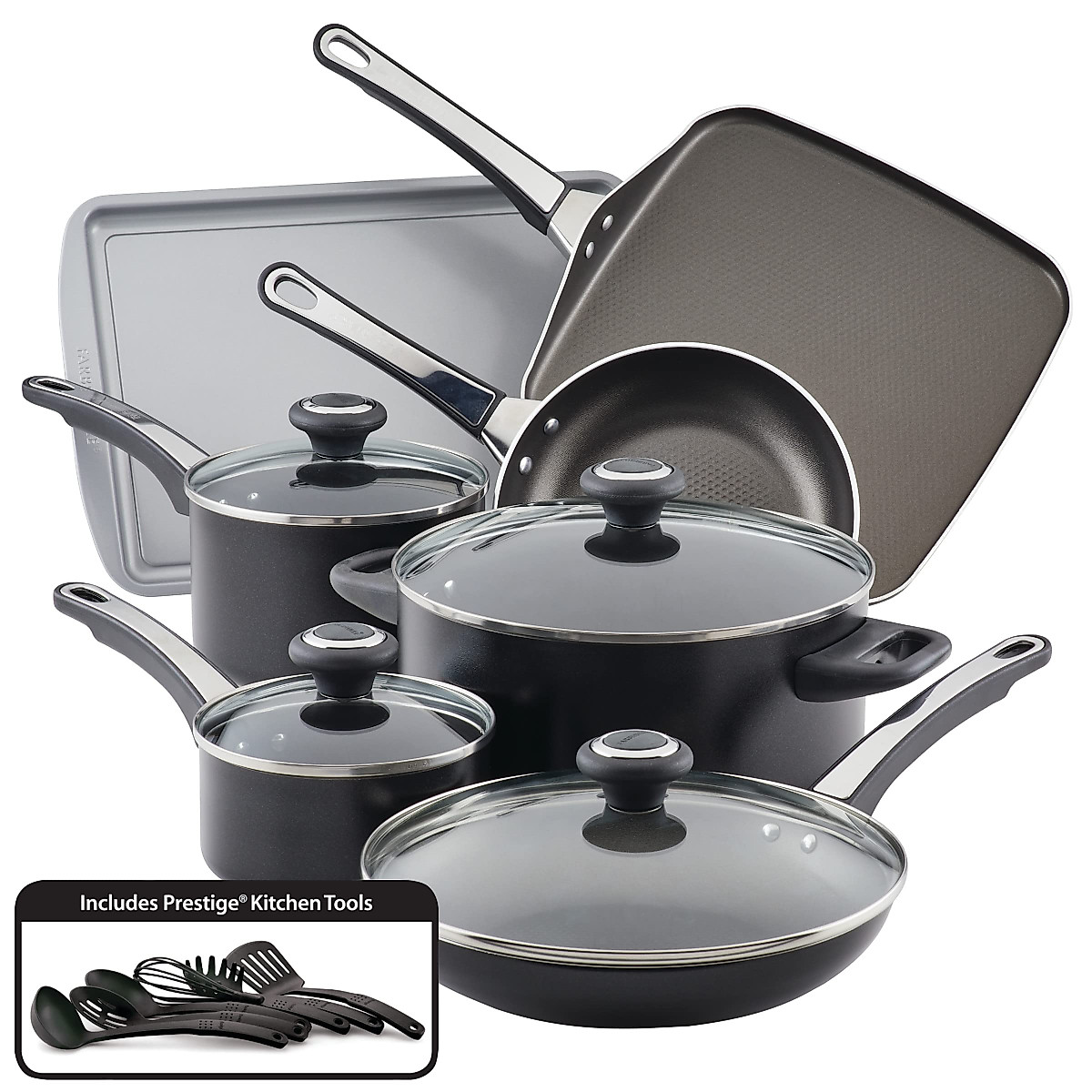 Farberware High Performance Nonstick Cookware Pots and Pans Set Dishwasher Safe, 17 Piece, Black