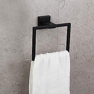 GERZWY Modern Black Towel Holder SUS304 Stainless Steel Towel Hanger Towel Ring for Bathroom Lavatory Wall Mount Contemporary Style JG1906-BK