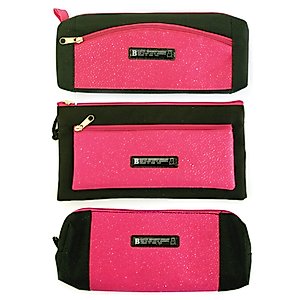 Just Stationery Assorted Shaped Glitter Pencil Case - Pink/Black