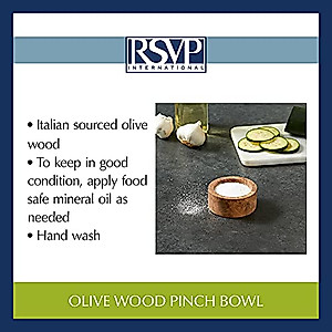 RSVP International Olive Wood Condiment Pinch Bowl, 3" | Rustic, Natural Authentic Italian Olive Wood | Classic Style for Kitchens, Tables, & More | Functional for Salts, Peppers, & Herbs