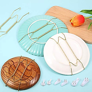 16 Pack Plate Hangers, 6/ 8/ 10/ 12 Inch Wall Plate Hangers with 16 Pieces Wall Hooks Stainless Steel Wire Plate Hanger Holders Compatible with 6 to 12 Inch Decorative Plates