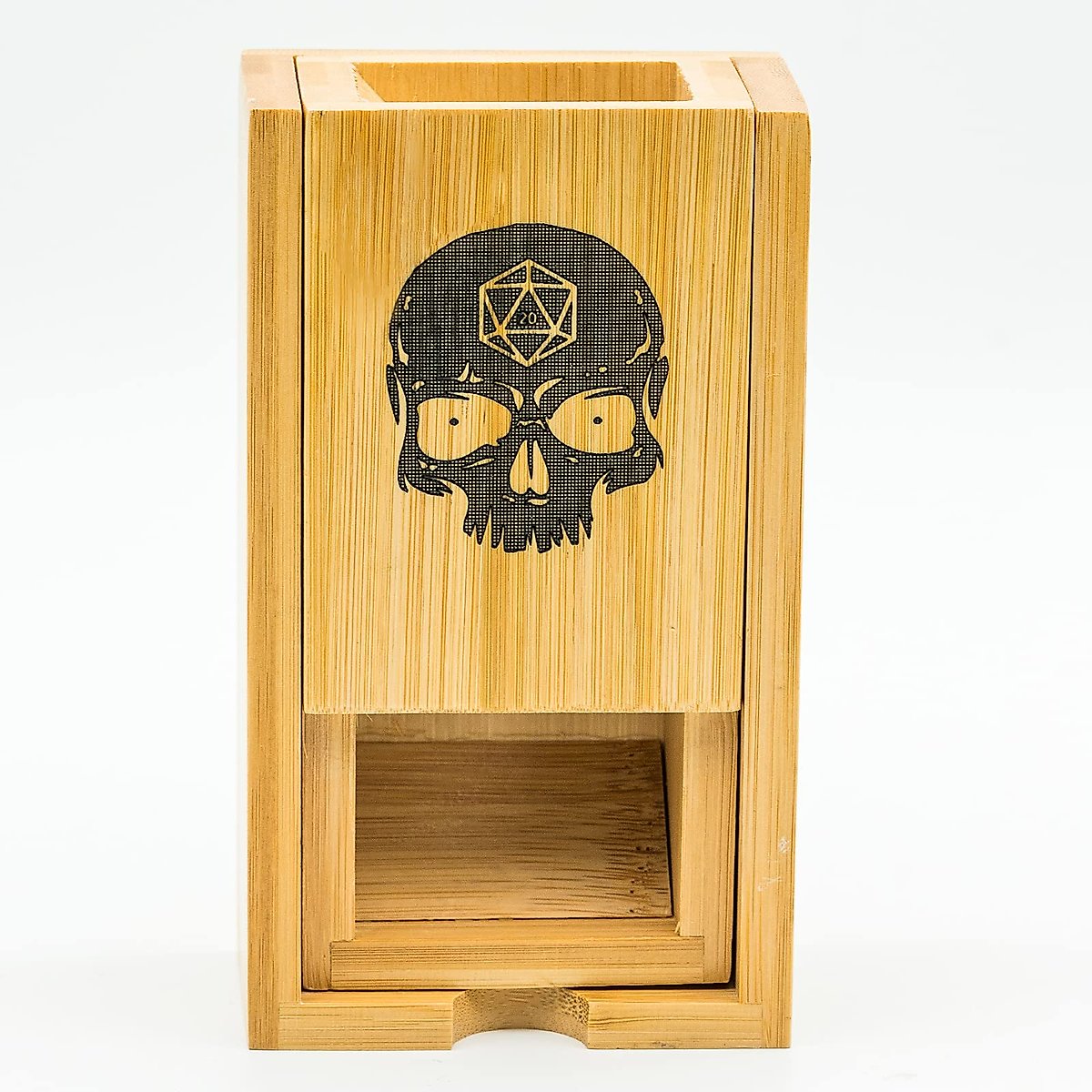 Cusdie Bamboo Dice Tower Foldable Wooden Die Roller Castle Rolling Case for Dungeons and Dragons, Board Game, D&D, RPG(Skull)