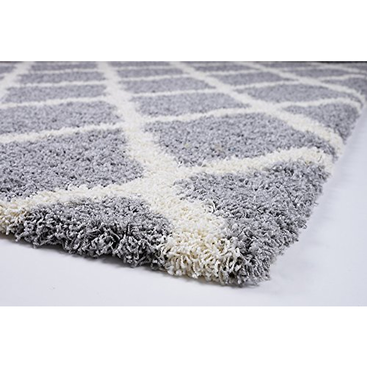 Pierre Cardin Luxury Shag/Flokati Collection Trellis Rug Design Abstract Area Rugs for Living Room, Bedroom, Kitchen Patterns Accent Contemporary Area Rugs (8' x 10', Gray/Light Gray)