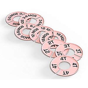 Discount Sizing Colored Closet Rack Size Divider Organizer Set- 8 Pieces Baby Toddler - Various Quantities Available (Baby Pink)