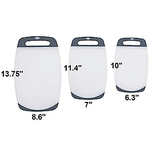 Clean Cut Cutting Board Set - 3 Piece - Poly Plastic Kitchen Chopping Set - Gray