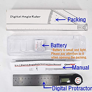 GemRed 82305 Digital Angle Finder Protractor (Stainless Steel, 7inch/200mm) (Black Button)
