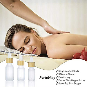 MODOWEY 12Pcs 10ml Frosted Glass Dropper Bottles, Eco-friendly Essential Oil Containers Bulk With Eye Dropper and Bamboo Lids, Refillable Essence Liquid Cosmetic Containers and 2 Pieces Funnel (10ML)
