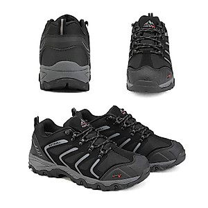 NORTIV 8 Men's Low Top Waterproof Hiking Shoes Trekking Trails Outdoor Work Shoes Black Dark Grey US Size 12 Wide 160448_LOW-W Armadillo