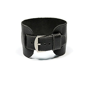Cuff watch band - leather watch cuff strap black - aviator steampunk bands Handmade 18mm 20mm 22mm 24mm (22mm)