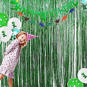Iridescent Foil Fringe Curtains Rainforest Jungle Theme Party Supplies Birthday Wedding Party Window Door Decorations Fun Photo Booth Backdrop Props(2 Packs, (W) 3.28*(H) 6.56 Ft, Green)