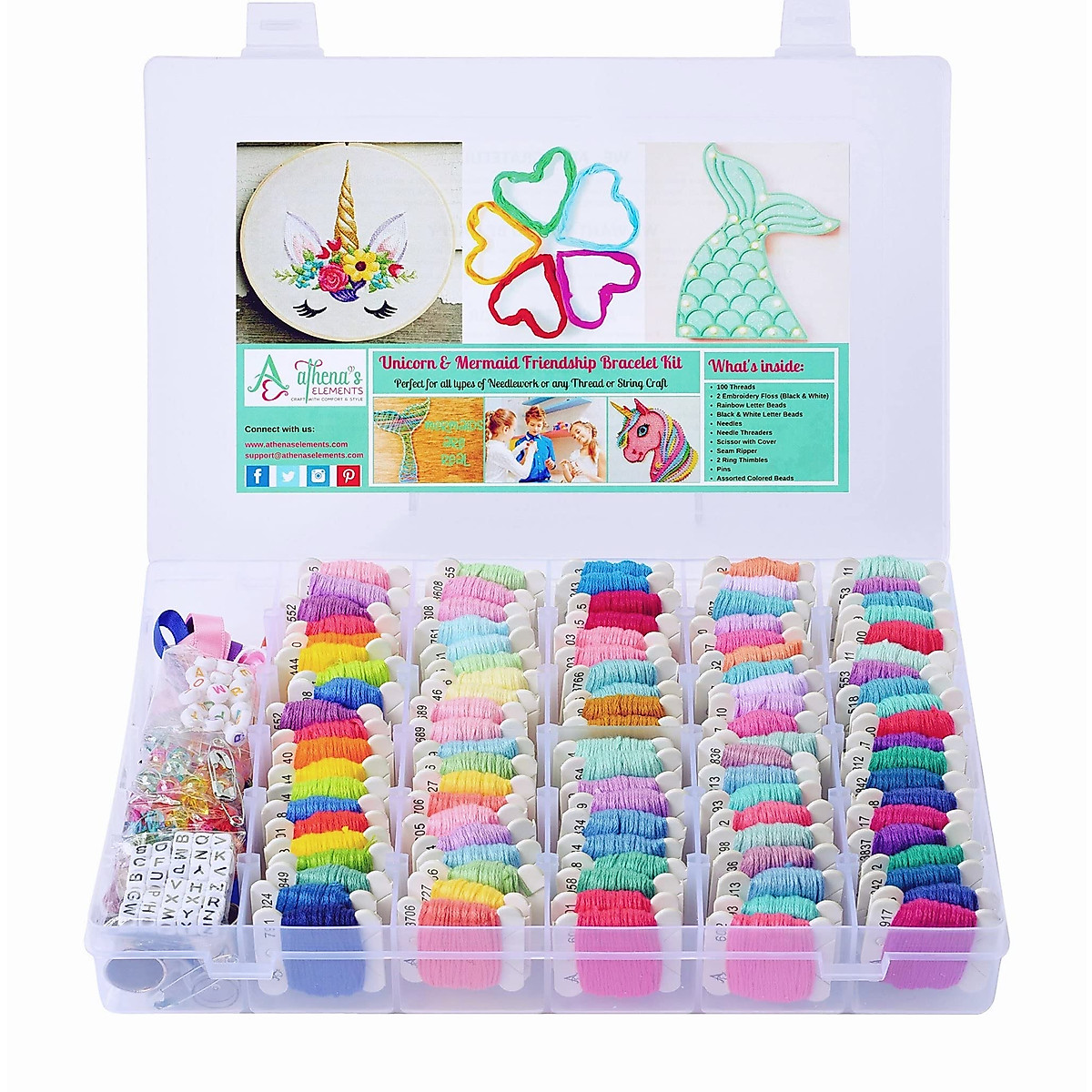 Athena's Elements Friendship Bracelet String Kit - 276pcs Embroidery Thread and Accessories - Colors are Labeled with Std Embroidery Codes - Perfect Thread for Cross Stitch, Hand Embroidery