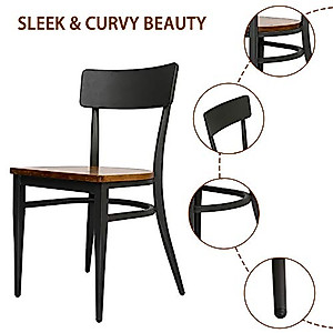 LUCKYERMORE Heavy Duty Dining Chairs Set of 2, Wood Metal Kitchen Chair,Mid-Century Modern Industrial,No Assembled for Dining, Living Room, Bistro,Dark Grey Frame+Soild Wooden Seat