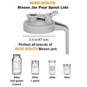 Mason Jar Pour Spout Lid for Wide Mouth Mason Jars, Airtight Mason Jar Pitcher Flip Cap Lid With Handle, Leak-Proof and Durable, Pack of 2