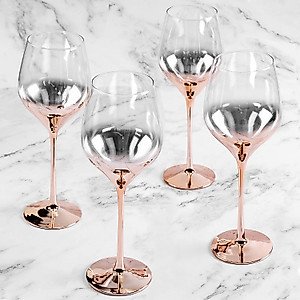 MyGift White Wine Glasses Set of 4, Ombre Rose Gold Colored Wine Glasses Stemware