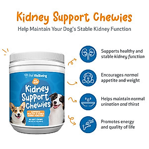 Pet Wellbeing Kidney Support Chewies for Dogs - Vet-Formulated - Supports Healthy Kidney (Renal) Function in Dogs - 90 Soft Chews