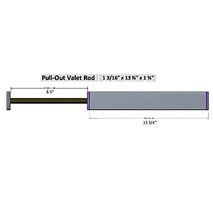 Designer Wardrobe Reversible Closet Valet Rod 11.75" or 13.75" Length with 8.5" Retractable Pullout Extension and Installation Hardware (Matte Brass, 11.75 Inch Long)