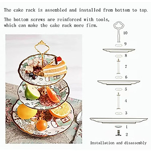 3 Tier Ceramic Vintage Cake Stand with Beautiful Classic Rose Pattern, Food Rack for Displaying Cake Platter