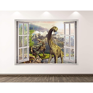 Dinosaur Wall Decal Art Decor 3D Window Animal Landscape Sticker Mural Kids Room Custom Gift BL348 (22"w x 16"H)