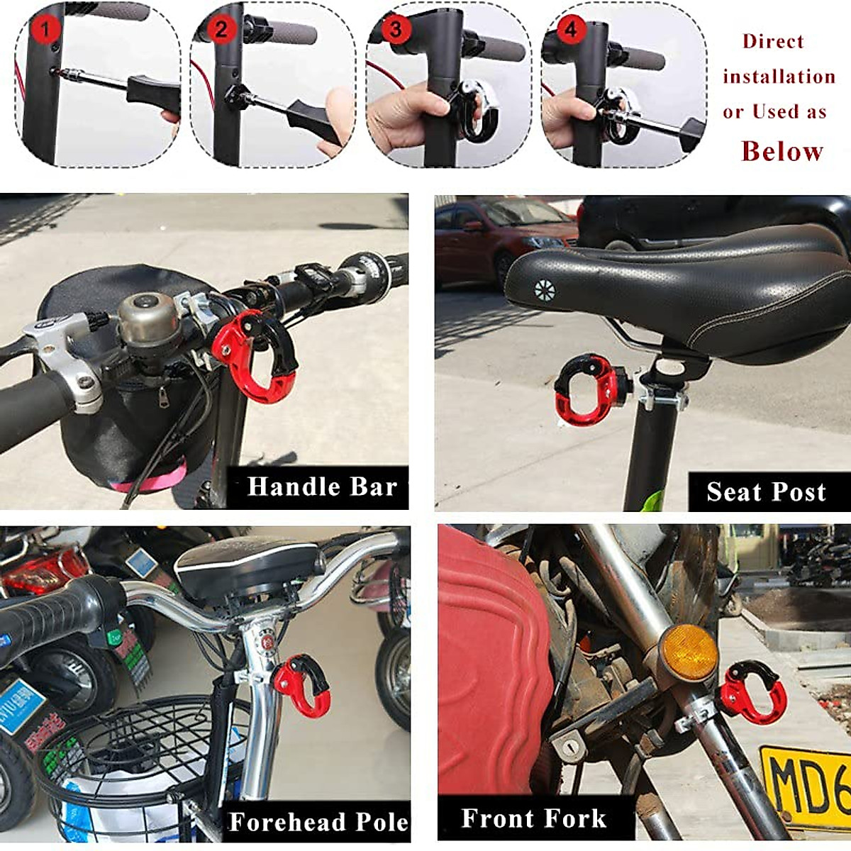Lveofielygi Universal Hanger Hook for Electric Scooter - Hanging Adjustable Pothook for Poles (20mm - 37mm in Diameters) Different Screws Meet Different Need Like Scooter,Bike,MTB,Motorcycle, Bicycle
