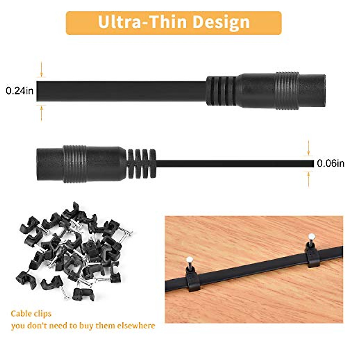 2 Pack DC Power Extension Cable 13.1ft 2.1mm x 5.5mm Compatible with 12V DC Adapter Cord for CCTV IP Camera, LED, Car, Black