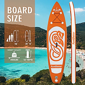 FunWater SUP Inflatable Stand Up Paddle Board 10'x31''x6'' Ultra-Light Inflatable Paddleboard with ISUP Accessories,Fins,Adjustable Paddle, Pump,Backpack, Leash, Waterproof Phone Bag,Kayak Seat