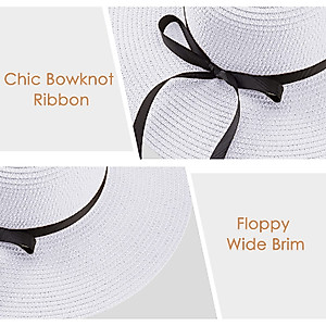 FARVALUE Women's Sun Beach Straw Hat Wide Brim Floppy Folable UPF 50+ Summer Hat for Women White